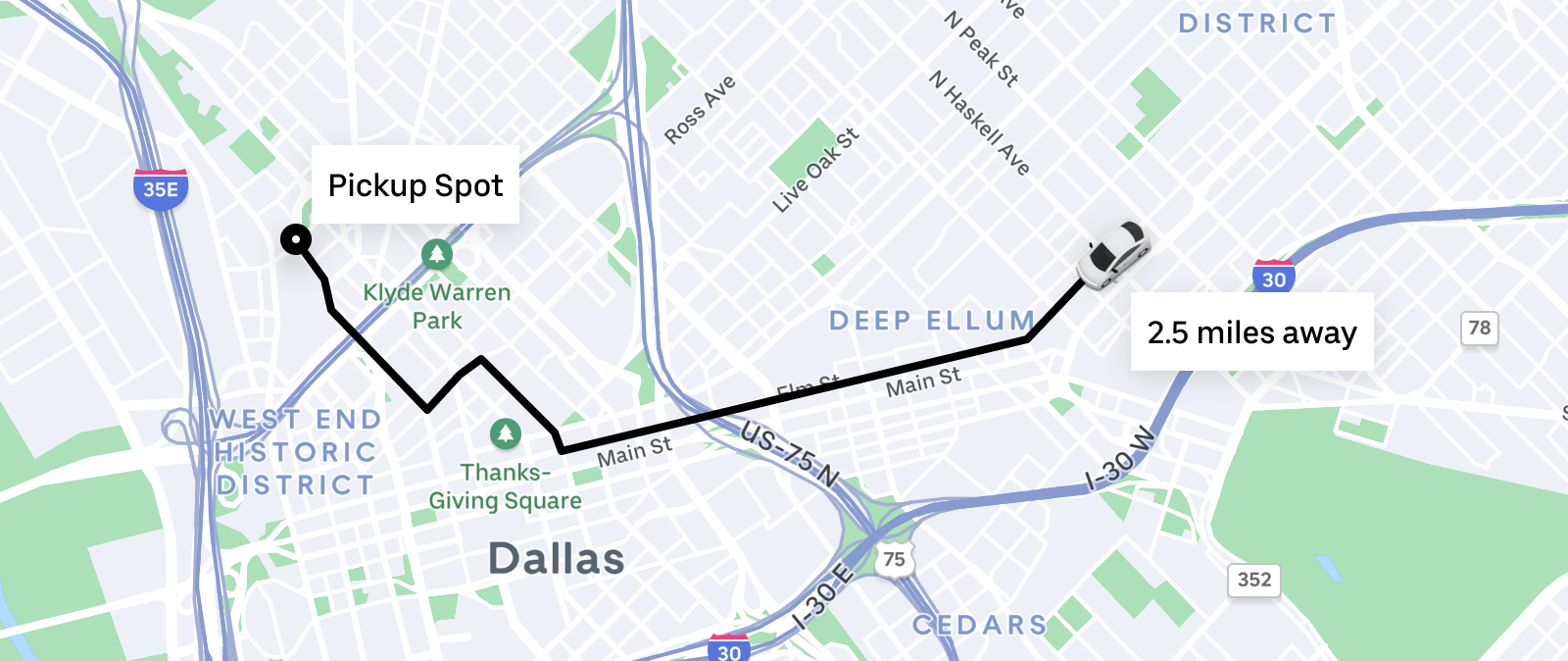 Map markers being displayed in Uber pickup situation
